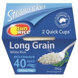 Sun Rice Quick Cups 40 Seconds Rice Dish White Long Grain Rice 250g ...