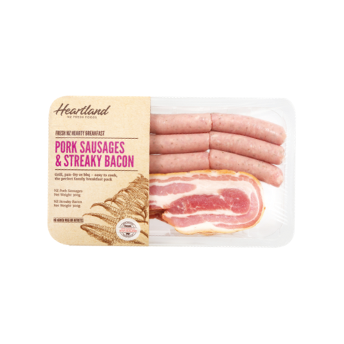 Heartland NZ Fresh Foods Breakfast Pack - Pork Sausages & Streaky Bacon ...