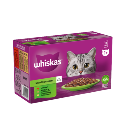 Whiskas Wet Cat Food 'Mixed Favourites in Gravy' 85g Pouches (12 and 18 ...